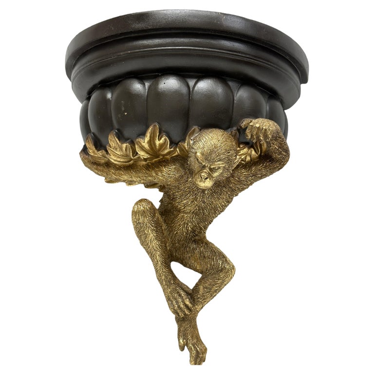 Vintage Hollywood Regency Tole Toleware Golden Monkey Black Shelf ...