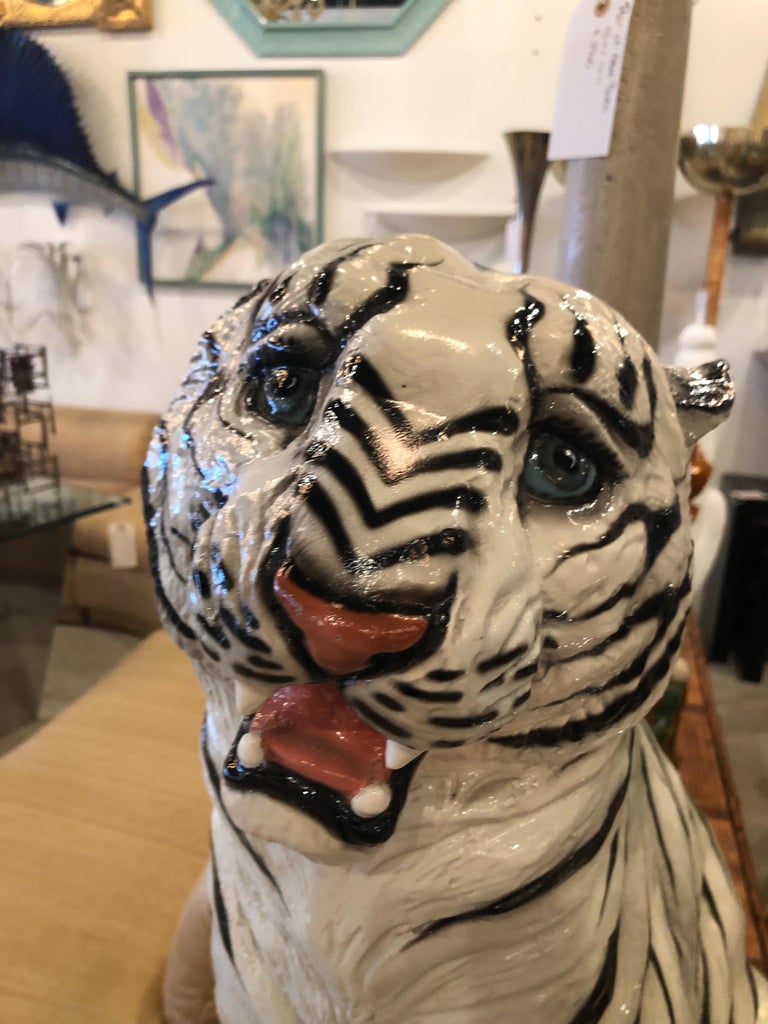 Vintage Hollywood Regency White Tiger Statue at 1stDibs