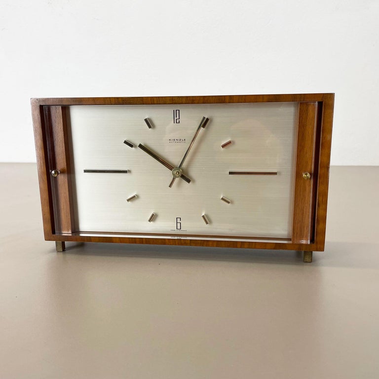 Vintage Hollywood Regency Wooden Walnut Table Clock by Kienzle, Germany ...