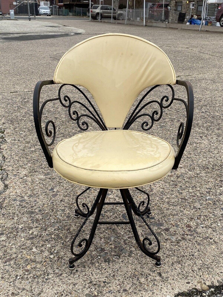 Vintage Hollywood Regency Wrought Iron Butterfly Swivel Club Chairs ...