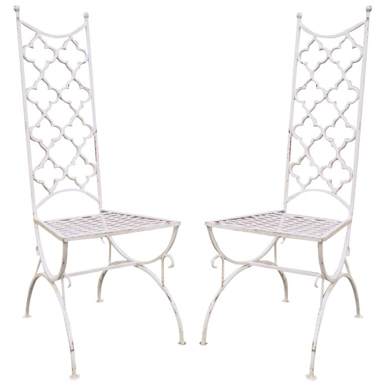 Vintage Hollywood Regency Wrought Iron Clover Fretwork Curule Side ...