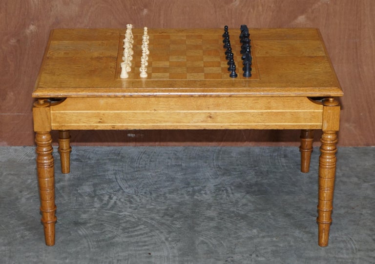 Vintage Honey Oak Chess Board Coffee Table with Vintage Ebonised Chess ...