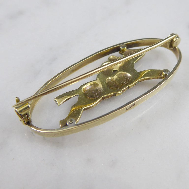 Vintage Horse Racing Brooch in 9ct Yellow Gold and Enamel, Circa 1940s ...