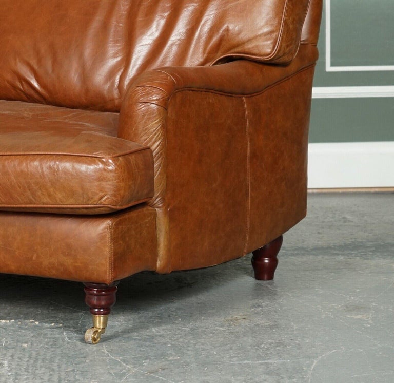 Vintage Howard and Sons Style Brown Leather Two to Three Seater Sofa ...