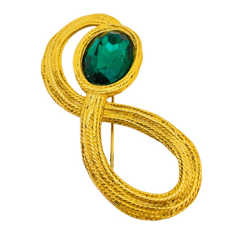 Vintage huge matte gold green glass designer runway brooch For Sale at ...