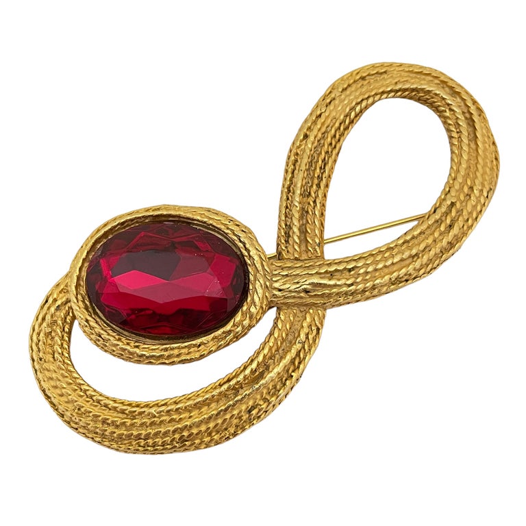 Vintage huge matte gold red glass designer runway brooch For Sale at ...
