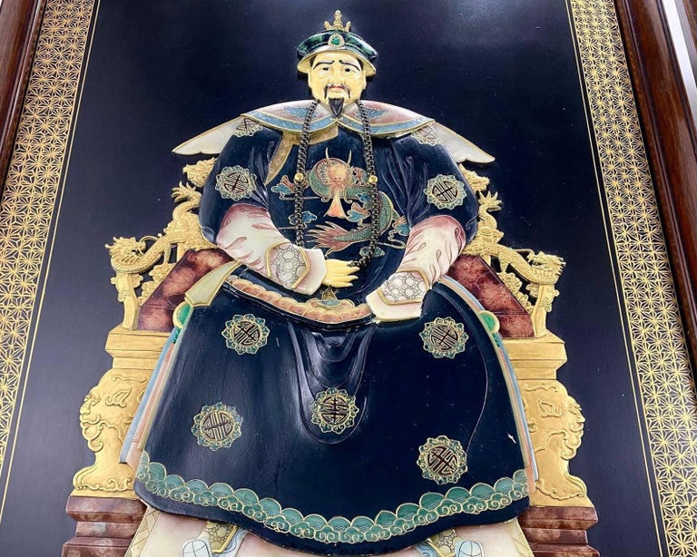 Vintage Huge Pair of Chinoiserie Portraits Asian Emperor-Empress Wall ...