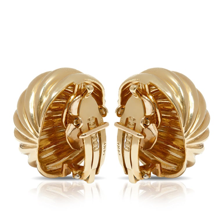 Vintage Huggie Gold Clip Earrings In Fluted Dome Design For Sale At 1stdibs