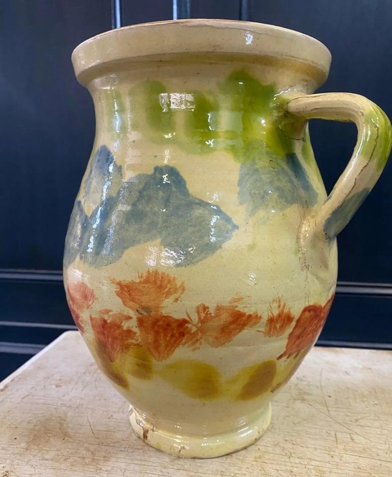 Antique Hungarian Rustic Earthenware Jug Vase, Confit Pot For Sale at ...