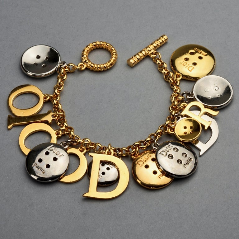 Vintage Iconic CHRISTIAN DIOR Letters and Buttons Charm Bracelet For ...
