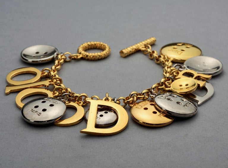 Vintage Iconic CHRISTIAN DIOR Letters and Buttons Charm Bracelet For ...