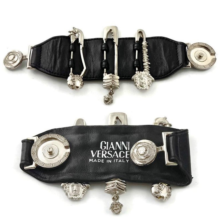 Vintage Iconic GIANNI VERSACE Medusa Safety Pin Wide Leather Bracelet ...