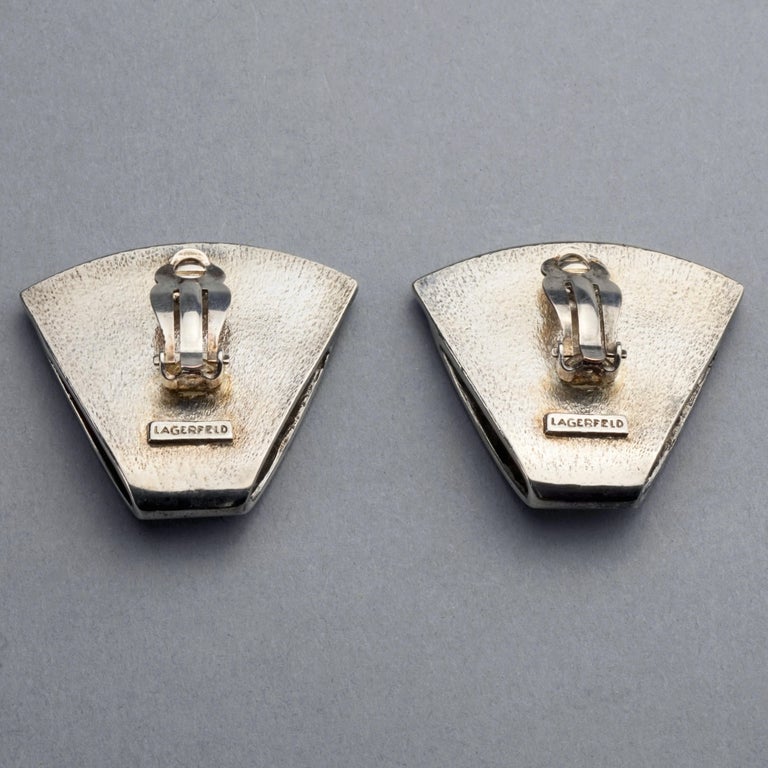 Vintage Iconic KARL LAGERFELD Fan Silver Earrings For Sale at 1stDibs