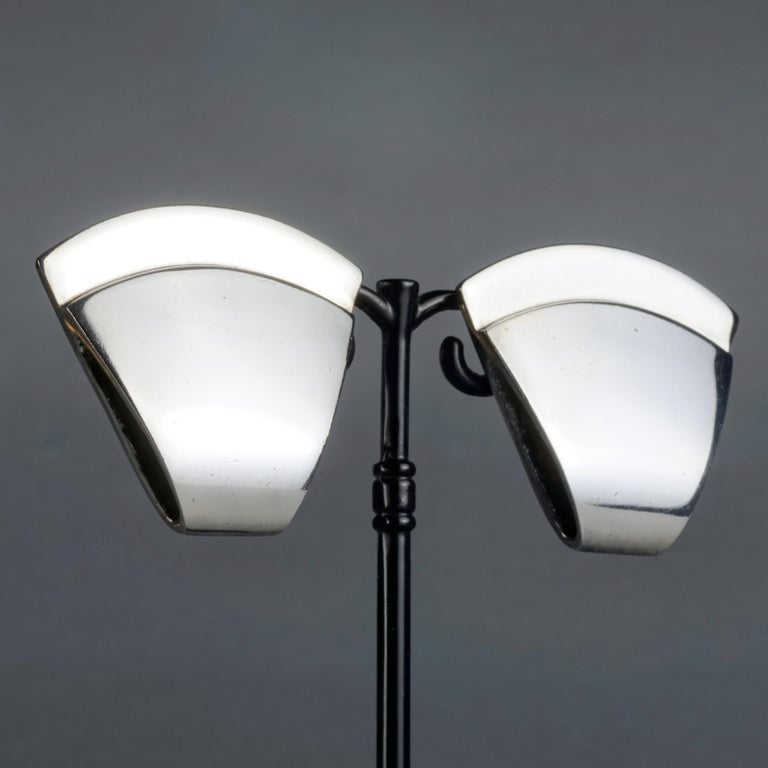 Vintage Iconic KARL LAGERFELD Fan Silver Earrings For Sale at 1stDibs