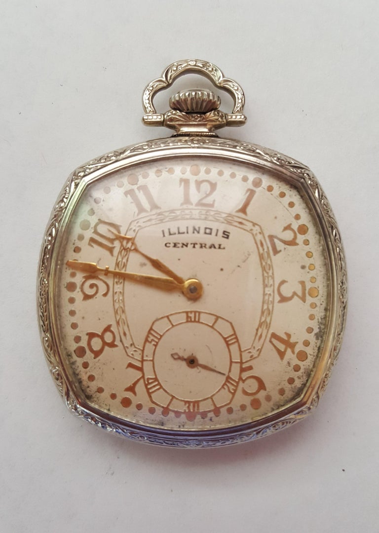 1929 Vintage Illinois Central Pocket Watch, 14kt White Gold Filled ...