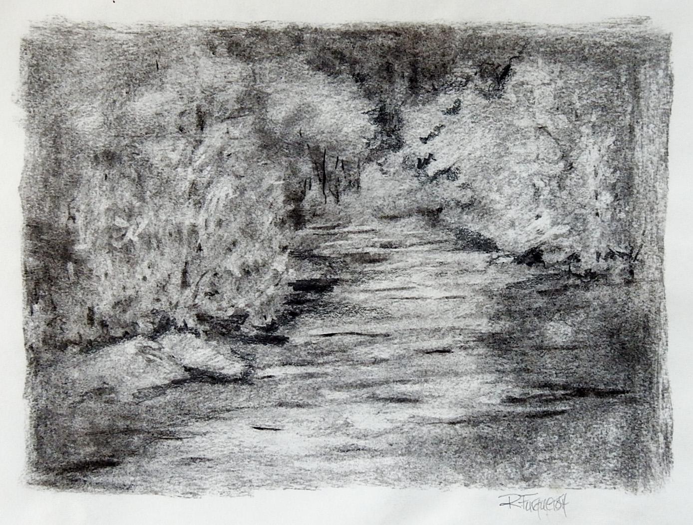 Vintage Impressionist Charcoal Forest Path Drawing For Sale at 1stDibs ...