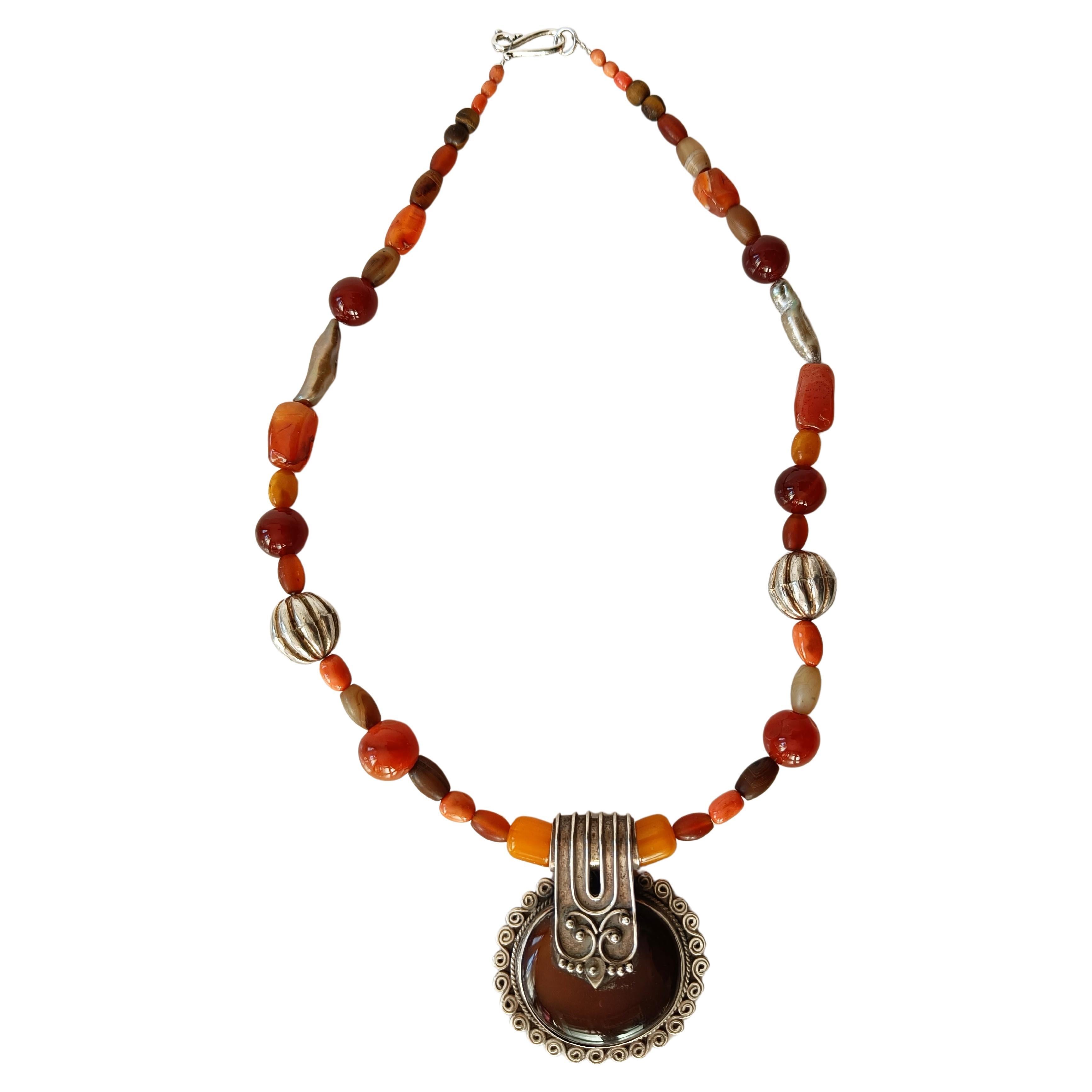 Vintage Indian Asian silver coral Gemstone necklace Tribal Jewellery ...