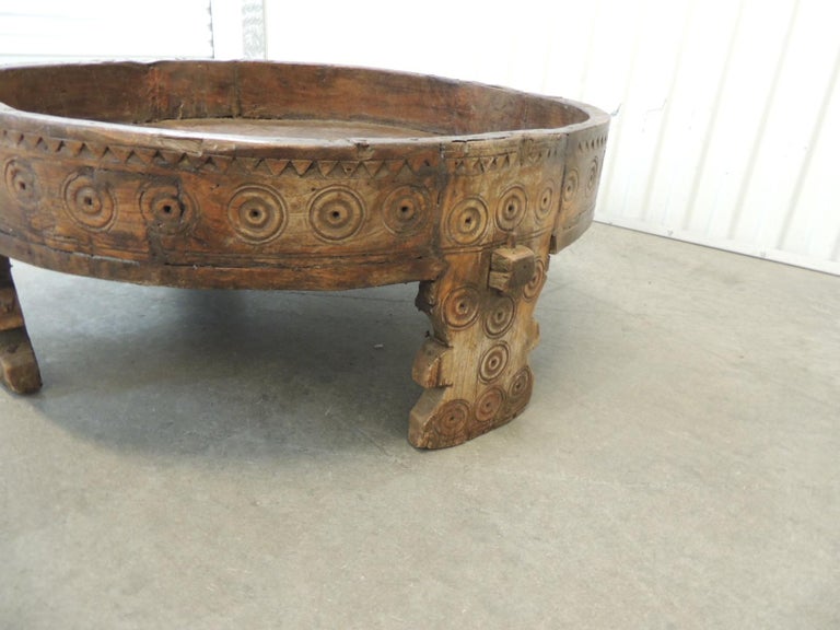 Vintage Indian Carved Wood Artisanal Round Table at 1stDibs