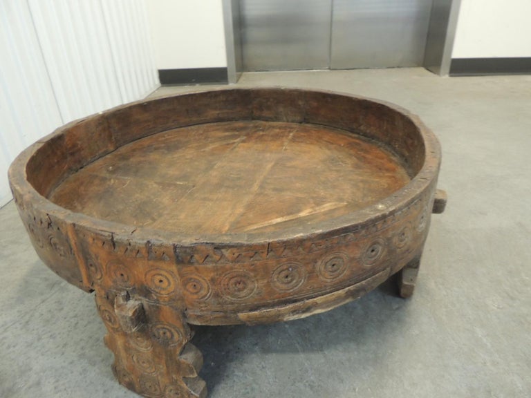Vintage Indian Carved Wood Artisanal Round Table at 1stDibs