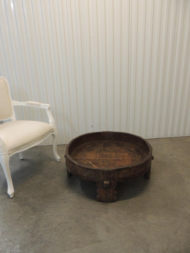 Vintage Indian Carved Wood Artisanal Round Table at 1stDibs