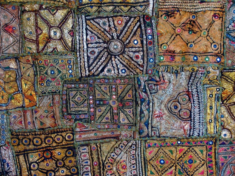 Vintage Indian Decorative Embroidered Patchwork Tapestry For Sale at ...