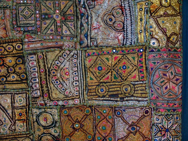Vintage Indian Decorative Embroidered Patchwork Tapestry For Sale at ...