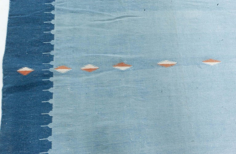 Vintage Indian Dhurrie Blue Rug For Sale at 1stDibs