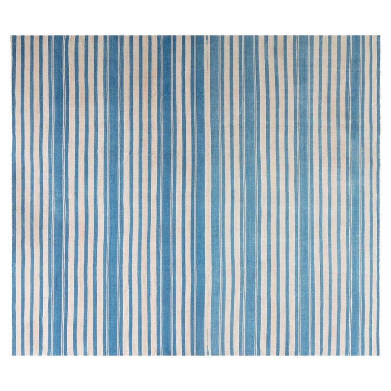 Doris Leslie Blau Collection Vintage Indian Dhurrie Striped Blue Beige ...