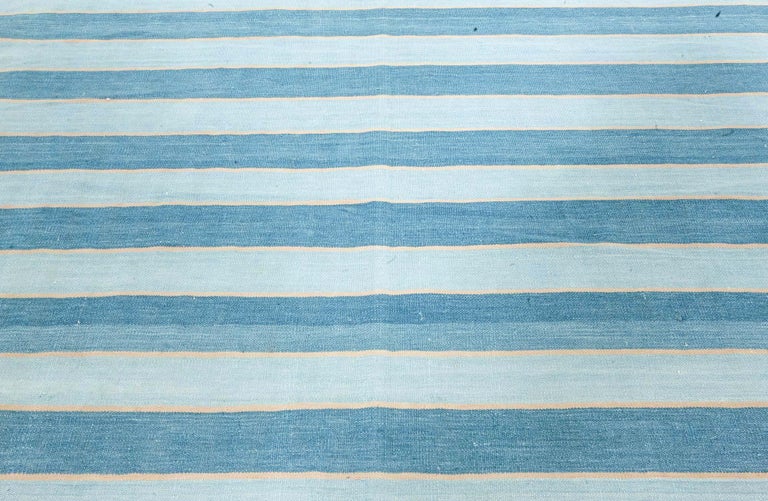 Vintage Indian Dhurrie Striped Blue Rug by Doris Leslie Blau For Sale ...