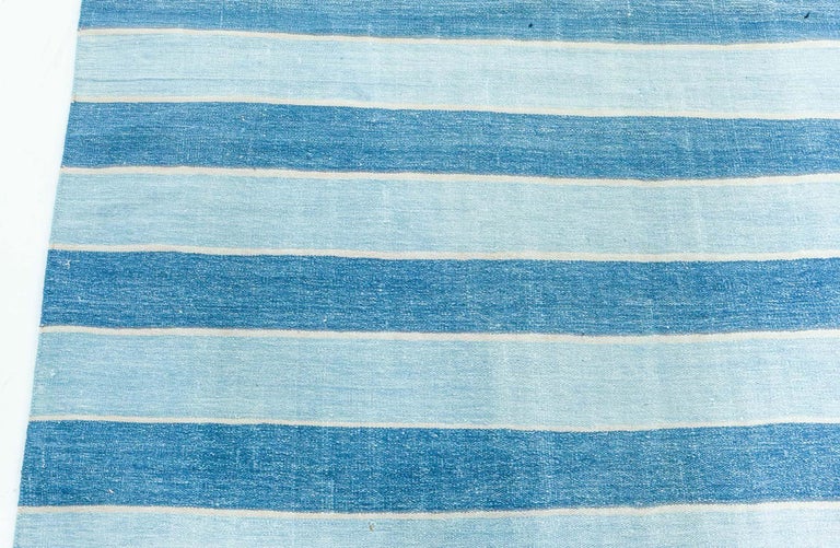 Vintage Indian Dhurrie Striped Blue Rug by Doris Leslie Blau For Sale ...