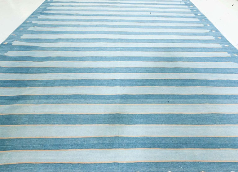 Vintage Indian Dhurrie Striped Blue Rug by Doris Leslie Blau For Sale ...