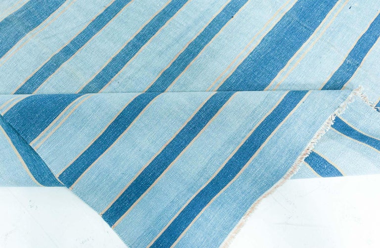 Vintage Indian Dhurrie Striped Blue Rug by Doris Leslie Blau For Sale ...