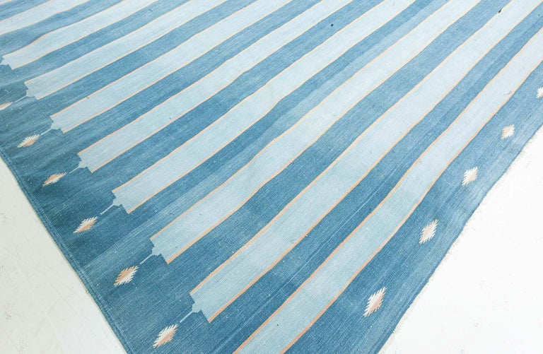 Vintage Indian Dhurrie Striped Blue Rug by Doris Leslie Blau For Sale ...