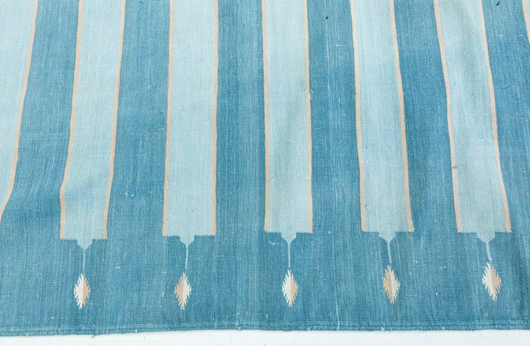 Vintage Indian Dhurrie Striped Blue Rug by Doris Leslie Blau For Sale ...