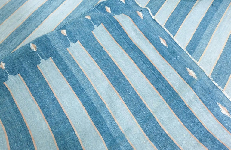 Vintage Indian Dhurrie Striped Blue Rug by Doris Leslie Blau For Sale ...