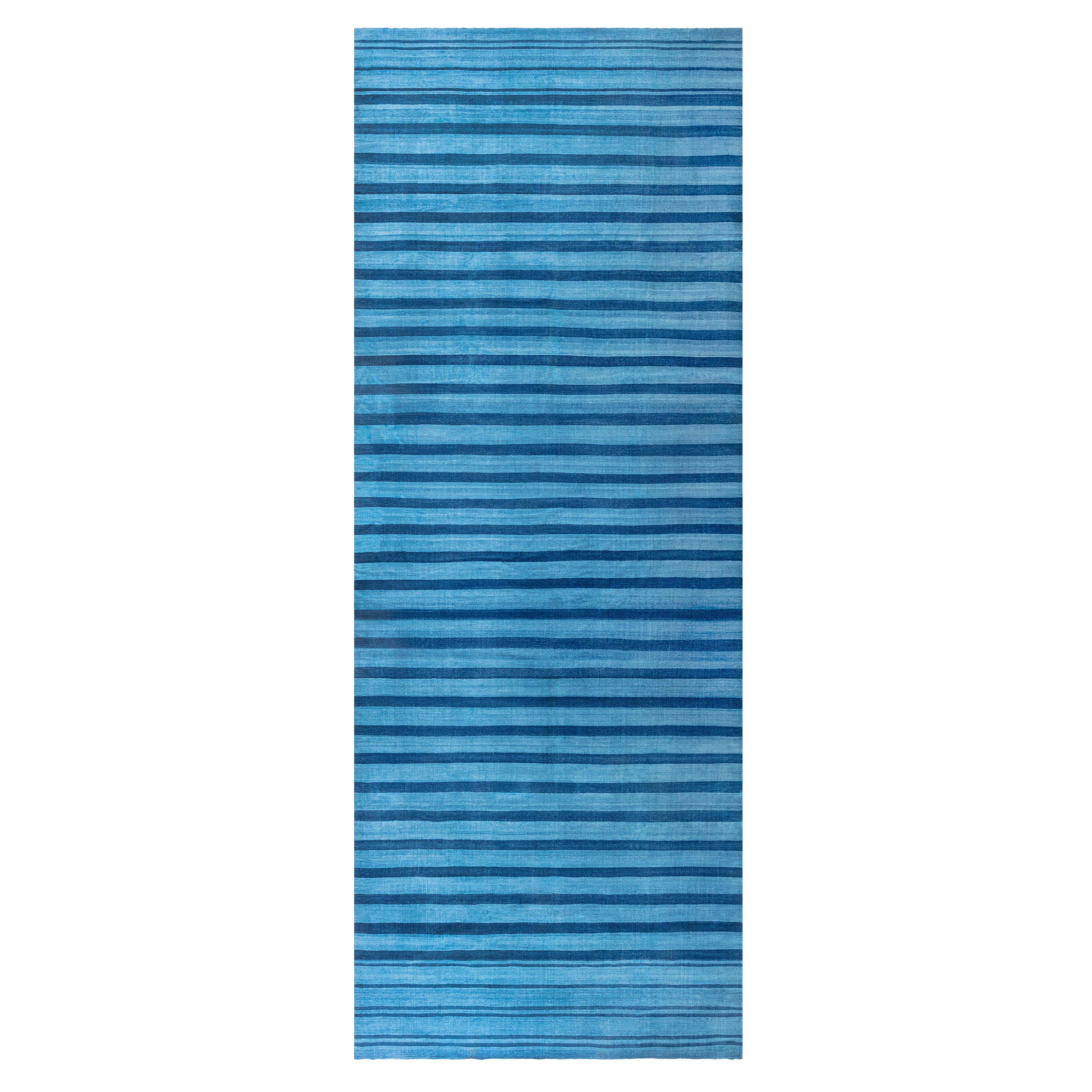 Vintage Indian Dhurrie Striped Blue Rug by Doris Leslie Blau For Sale ...