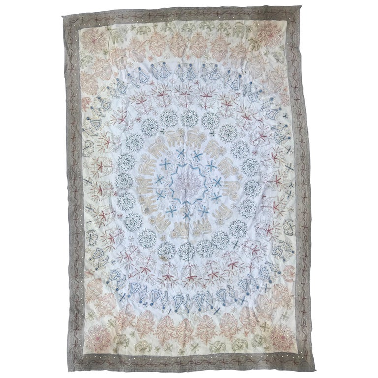 Vintage Indian Embroidered Tablecloth at 1stDibs
