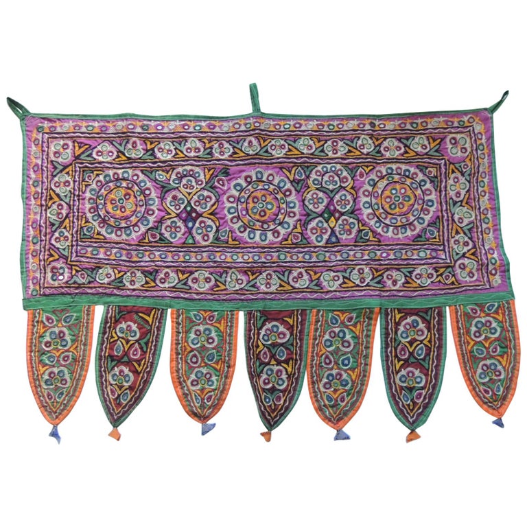 Vintage Indian Embroidered TORAN with Mirror-Work For Sale at 1stDibs