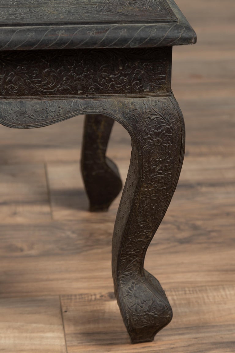 Vintage Indian Hammered Silver Side Table with Floral Motifs and ...