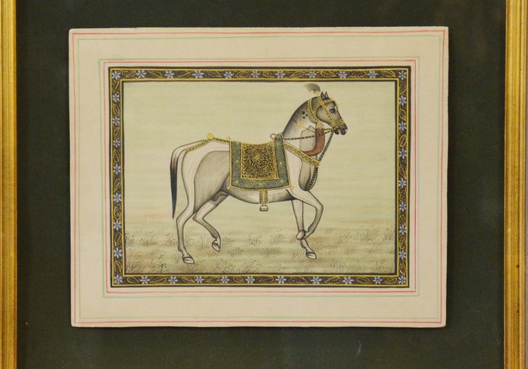 Vintage Indian Hand-Painted Mogul Style Horse Painting on Silk Paper ...