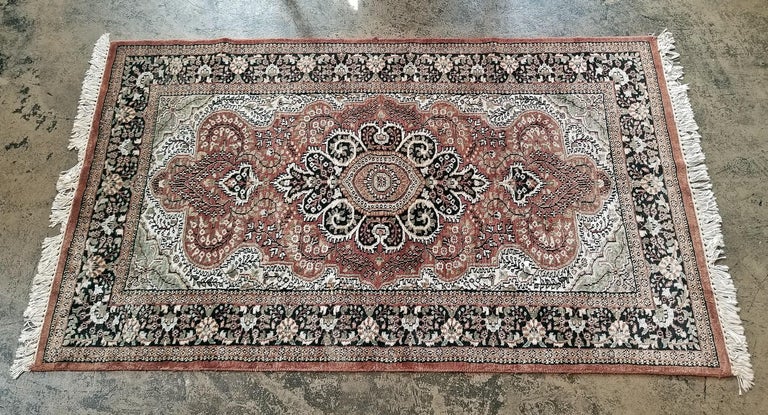 Vintage Indian Kashmir Silk Floor Rug For Sale at 1stDibs