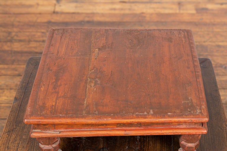 Vintage Indian Low Wooden Prayer Table Stand with Carved Angular Legs ...