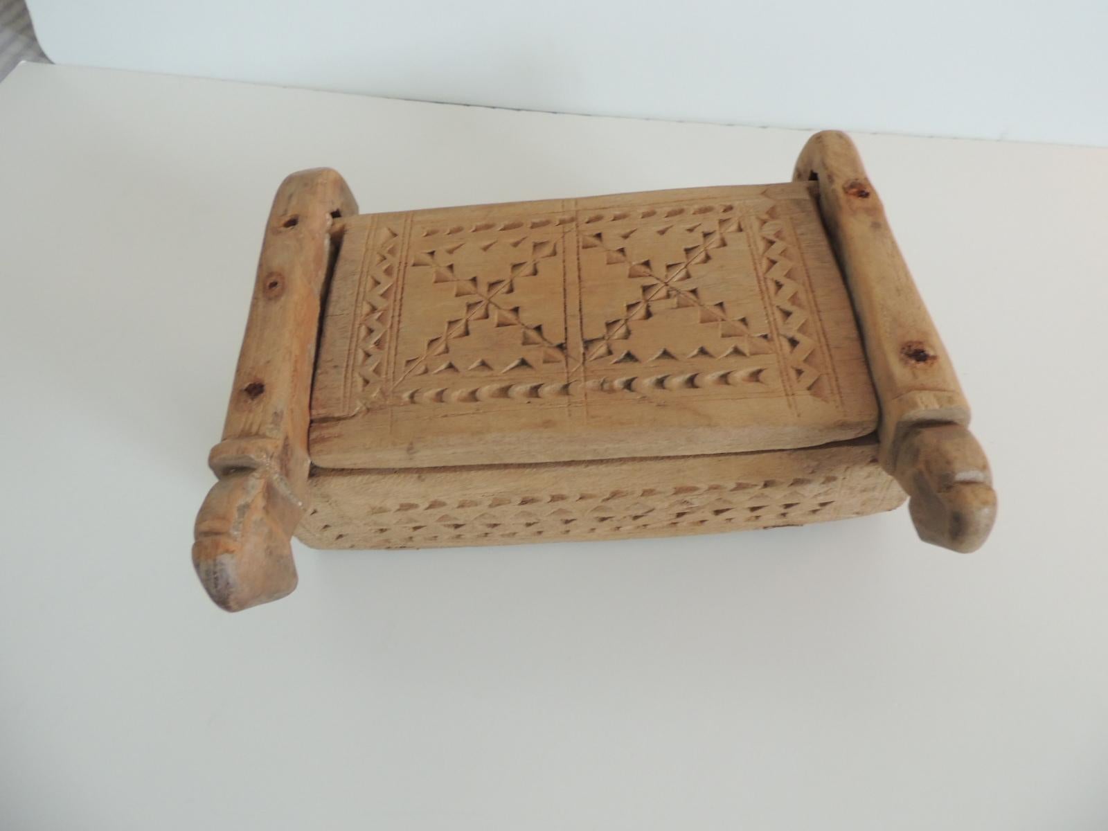 Indian Market Hand Carved Wood Decorative Box For Sale at 1stDibs