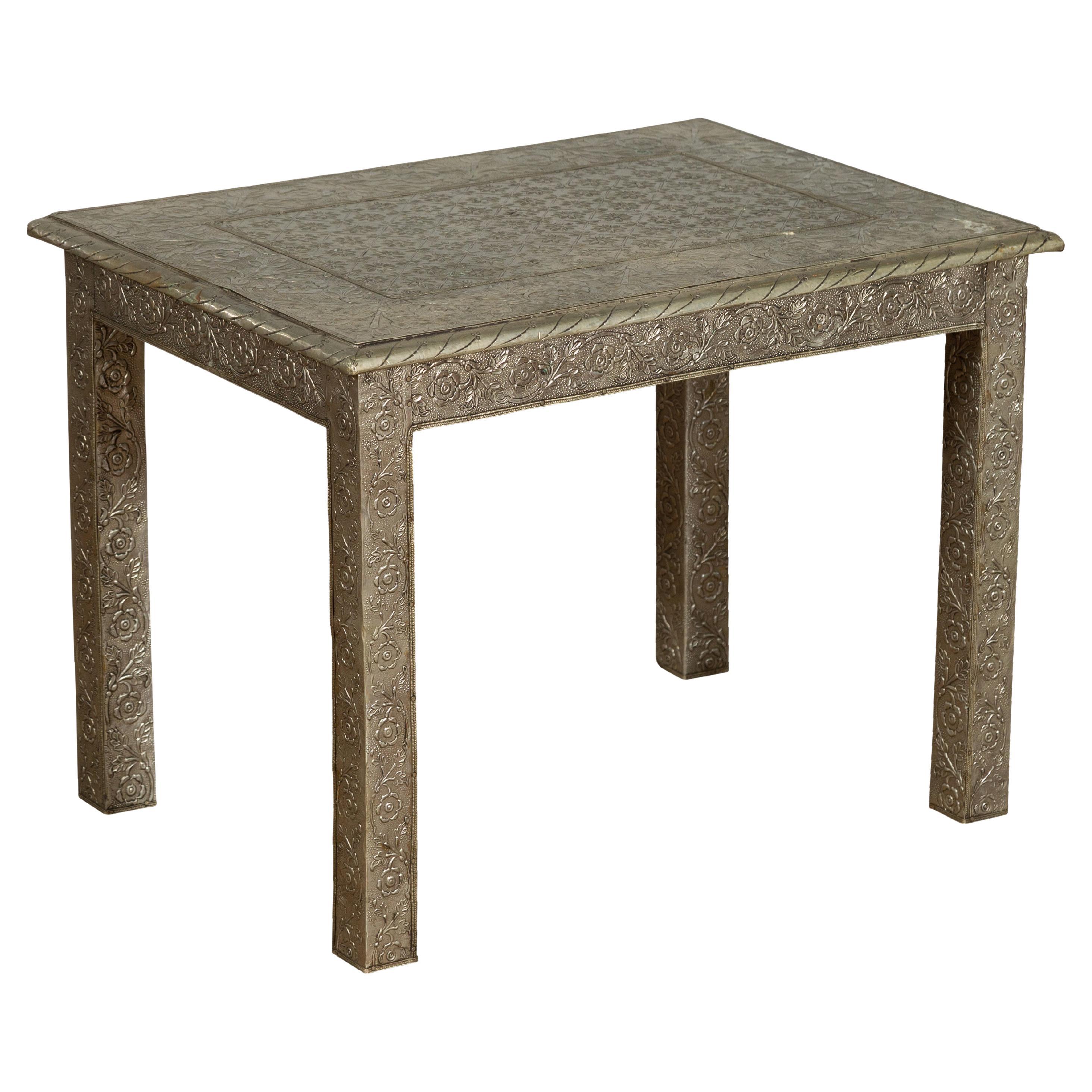 Hammered Square Silver Table For Sale at 1stDibs