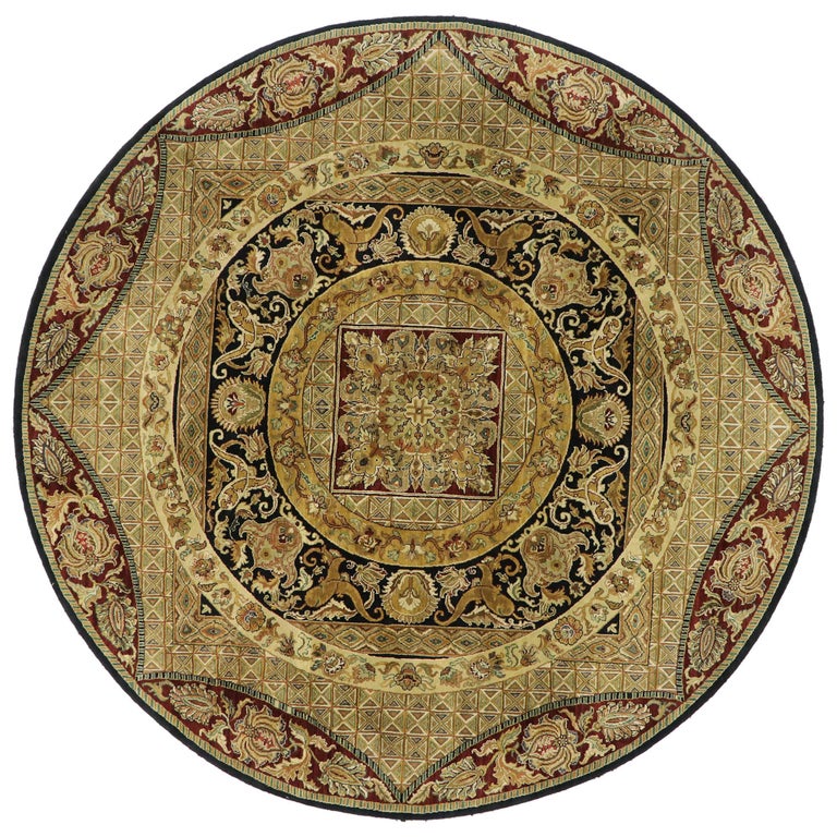 Vintage Indian Round Area Rug, Circular Rug with French Art Nouveau ...