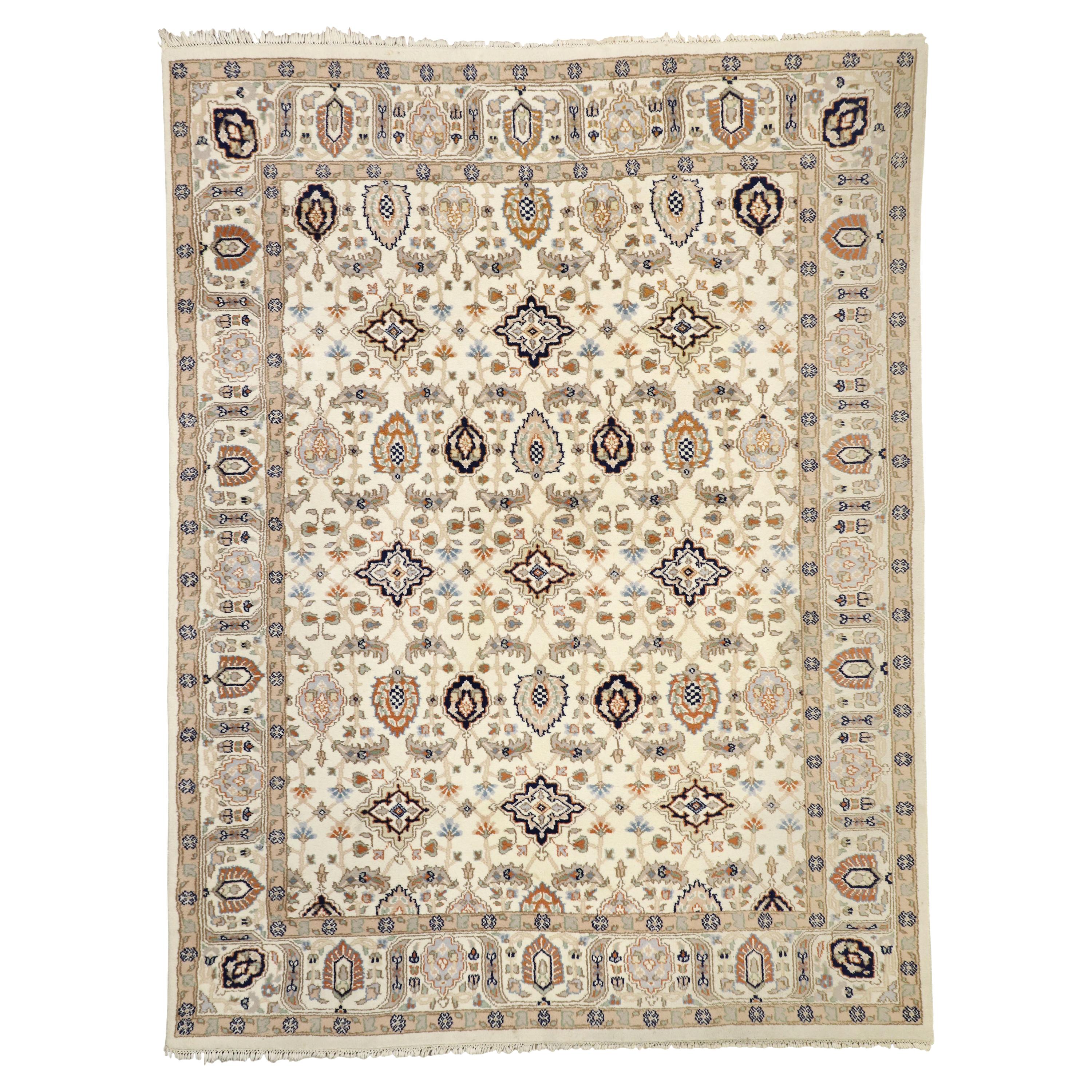 Vintage Indian Rug with Black Field and Modern Aubusson Style For Sale ...