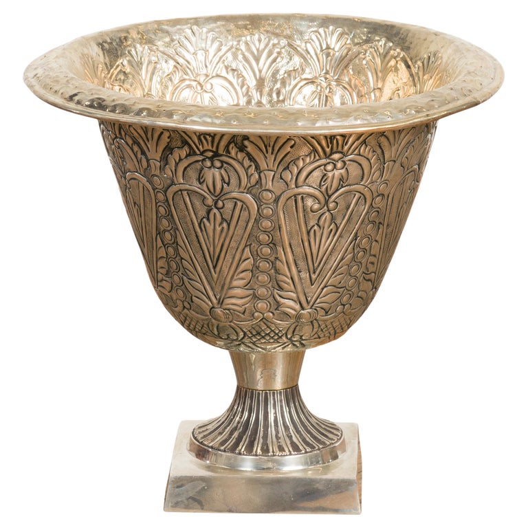 Vintage Indian Silver over Brass Flaring Urn with Stylized Hearts and ...