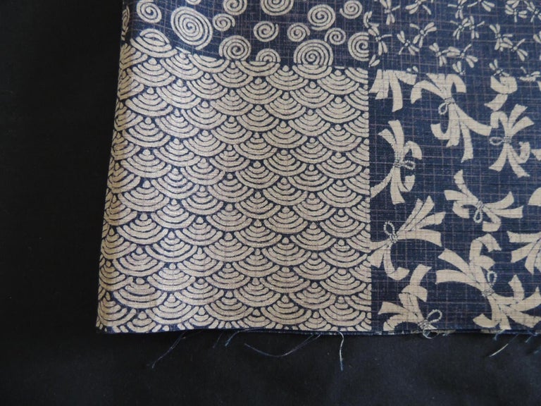 Vintage Indigo and Natural Japanese "Boro" Patchwork Textile Fragment ...