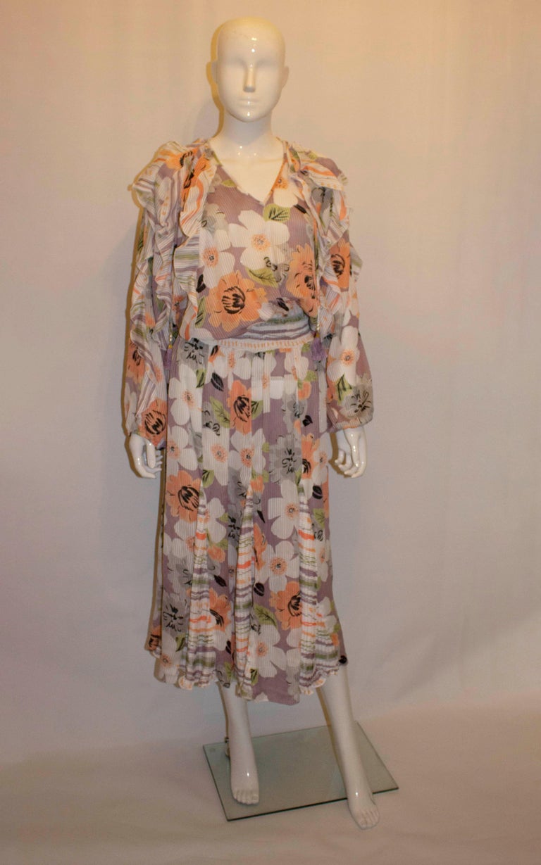 Vintage Indigo Lites Polyester Goergette Dress For Sale at 1stDibs