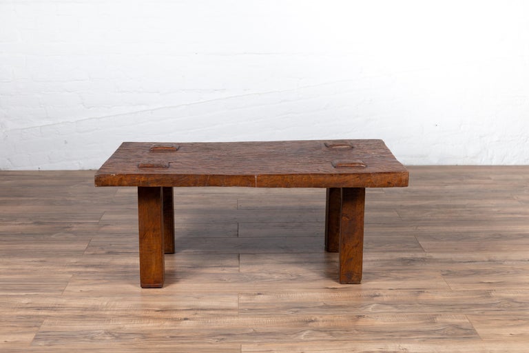Vintage Indonesian Rustic Wooden Coffee Table with Square Legs and ...